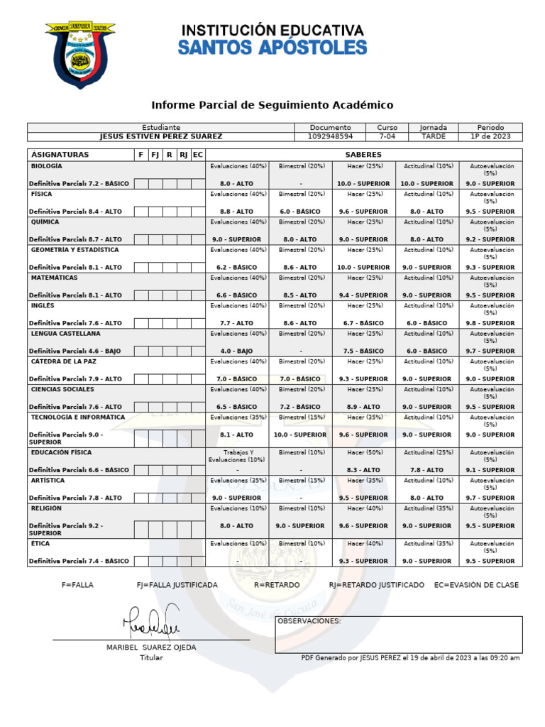 Informe Parcial de Seguimiento Acadmico | PDF