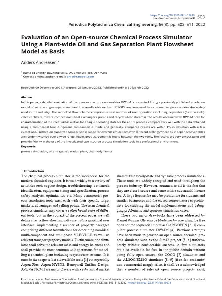 Evaluation of an Open-source Chemical Process Simulator for refinery | PDF