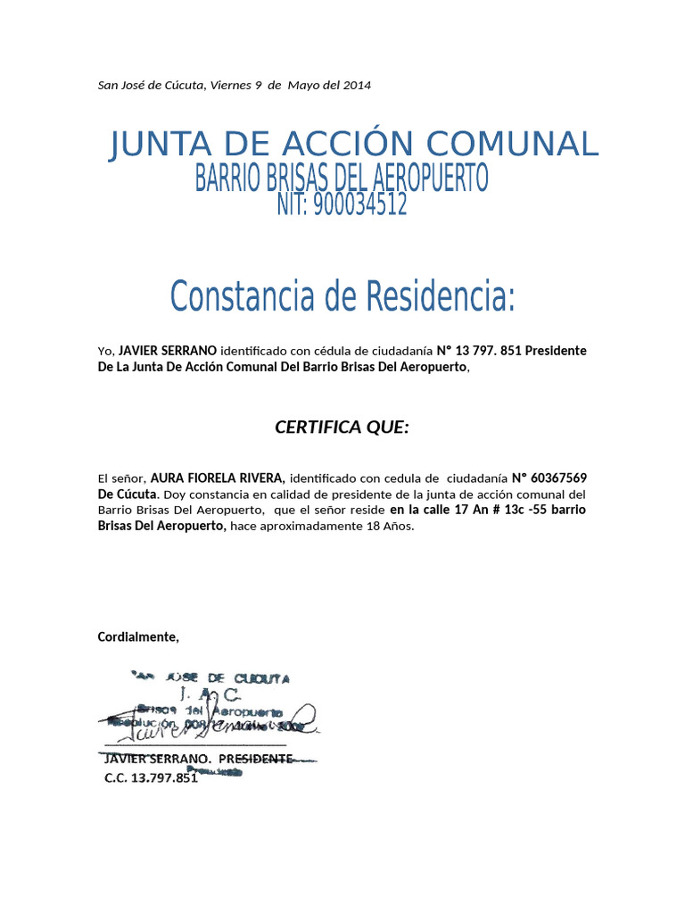 Carta de La Junta Accion Comunal | PDF