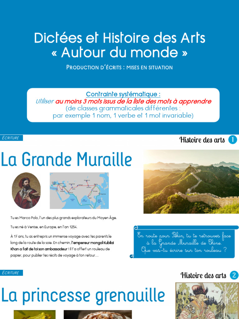 DICTEES HDA AUTOUR DU MONDE - Production D - Écrits - Lanceurs (Complet ...