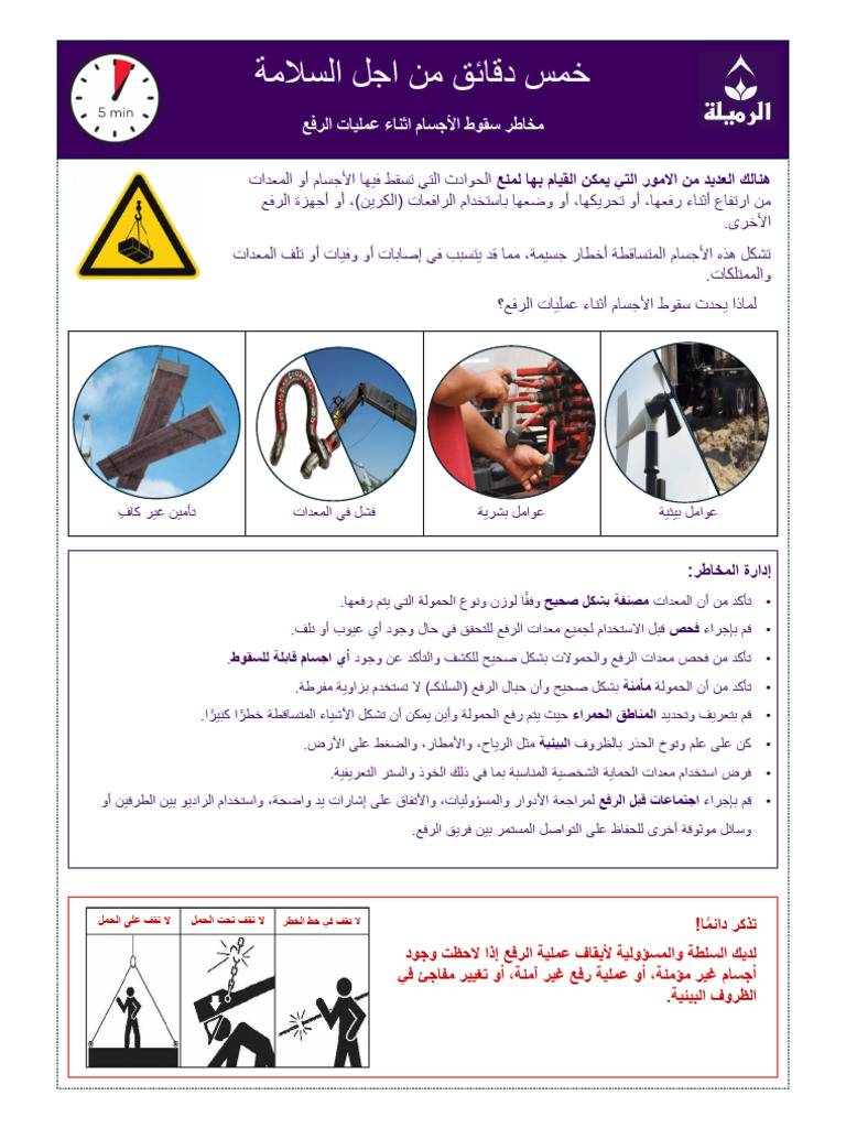 5 Mins of safety - DROPs Hazards During Lifting Operations - Arabic | PDF