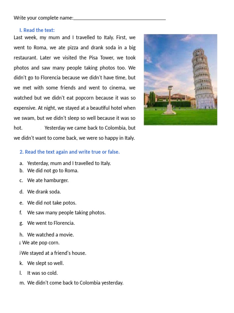 Past Simple Reading Comprehension Quiz | PDF | Mystery, Thriller ...