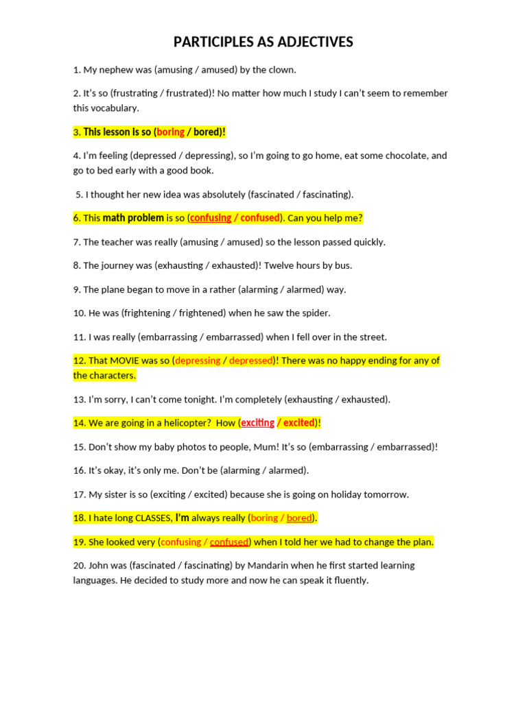 Participles As Adjectives - Ed-Ing | PDF