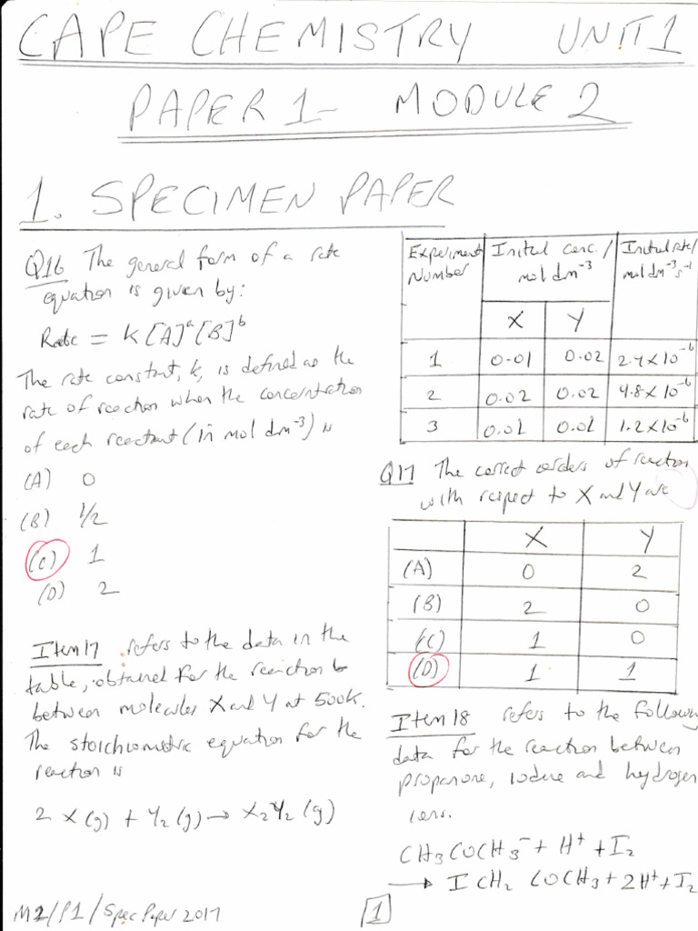 Cape Chemistry U1 P1 Module 2 Specimen Paper May June 2007-2023 With ...