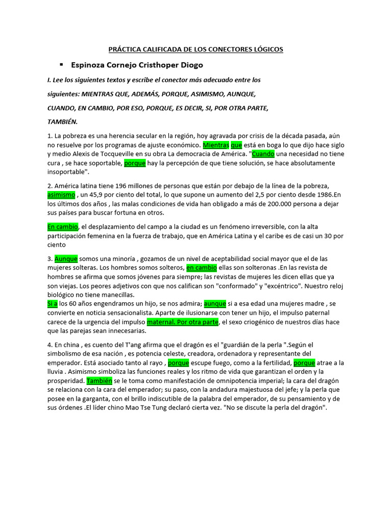 PRÁCTICA CALIFICADA DE LOS CONECTORES LÓGICOS | PDF