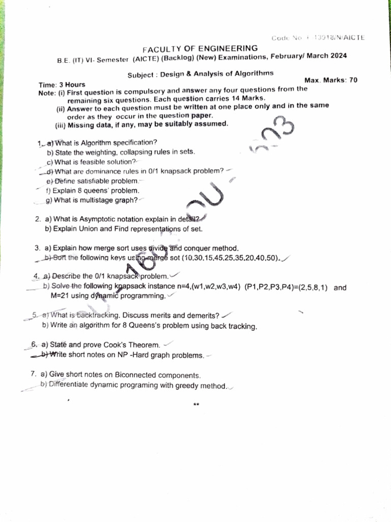 Design and Analysis of Algorithms - 2024 | PDF