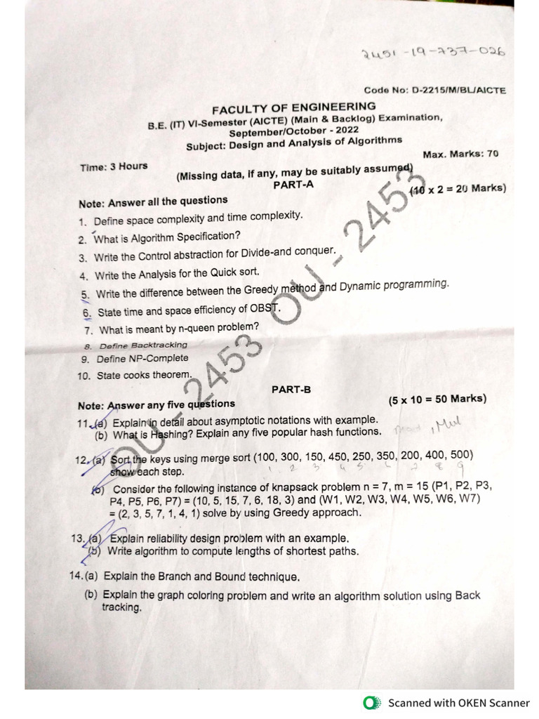 Design and Analysis of Algorithms - 2022 | PDF