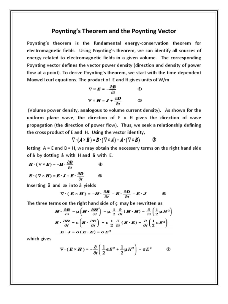 Poynting's Theorem and The Poynting Vector | PDF | Electromagnetic ...