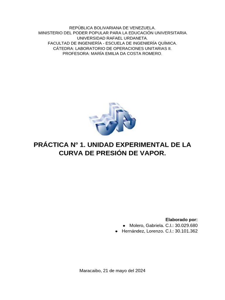 Practica 1. Unidad Experimental de La Curva de Presion de Vapor. Lop2 | PDF