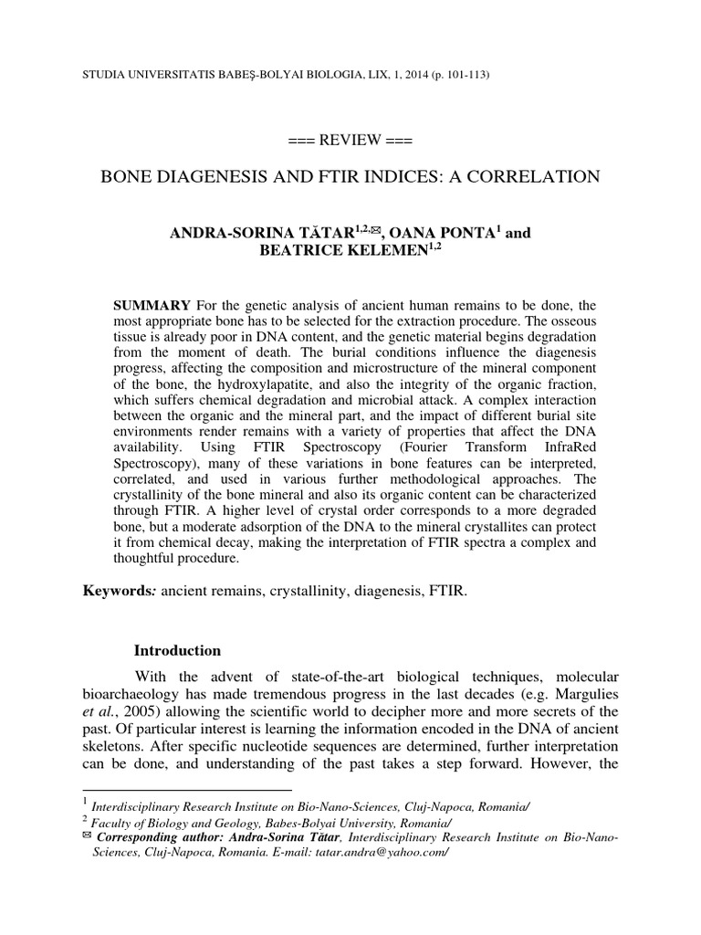 Bone Diagenesis and Ftir Indices A Corre | PDF