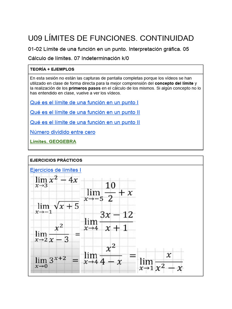 SOL U10 01 Límite de Una Función en Un Punto. Interpretación Gráfica ...