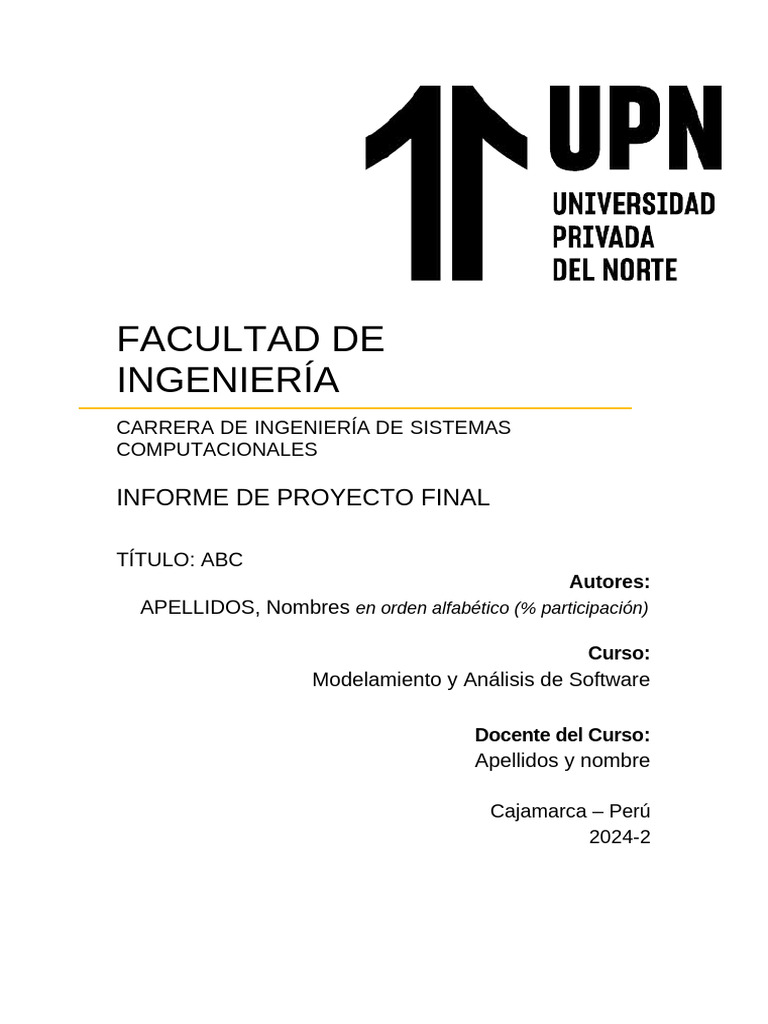 2024-2 - ISC-Informe - Proyecto Final - Modelamiento y Análisis de Software | PDF