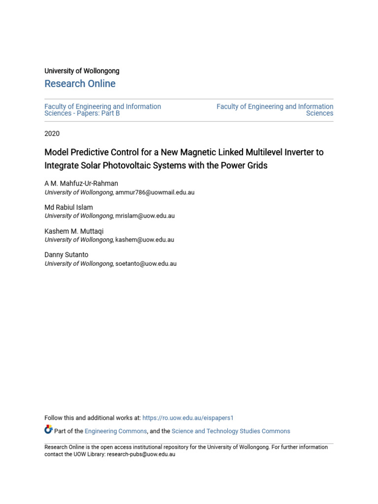 Model Predictive Control For A New Magnetic Linked Multilevel Inv | PDF