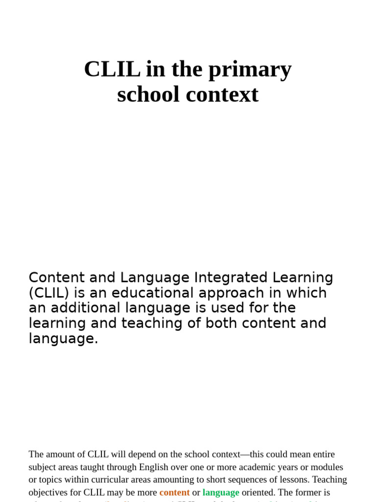 CLIL in The Primary School Context | PDF
