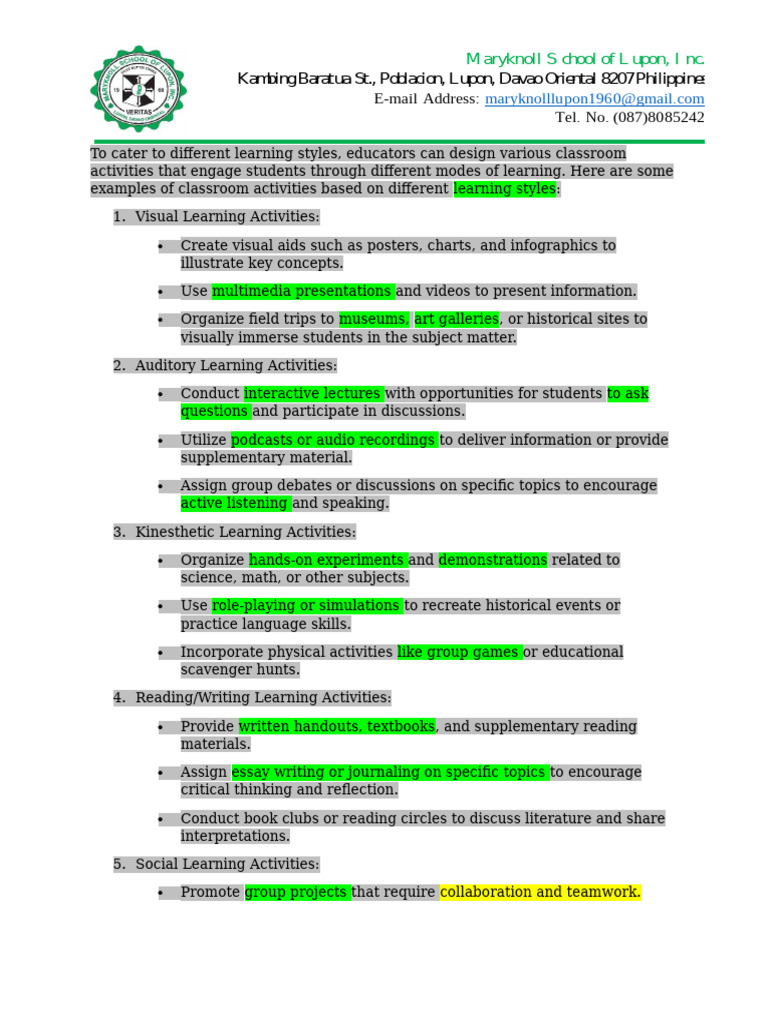 Different learning styles | PDF