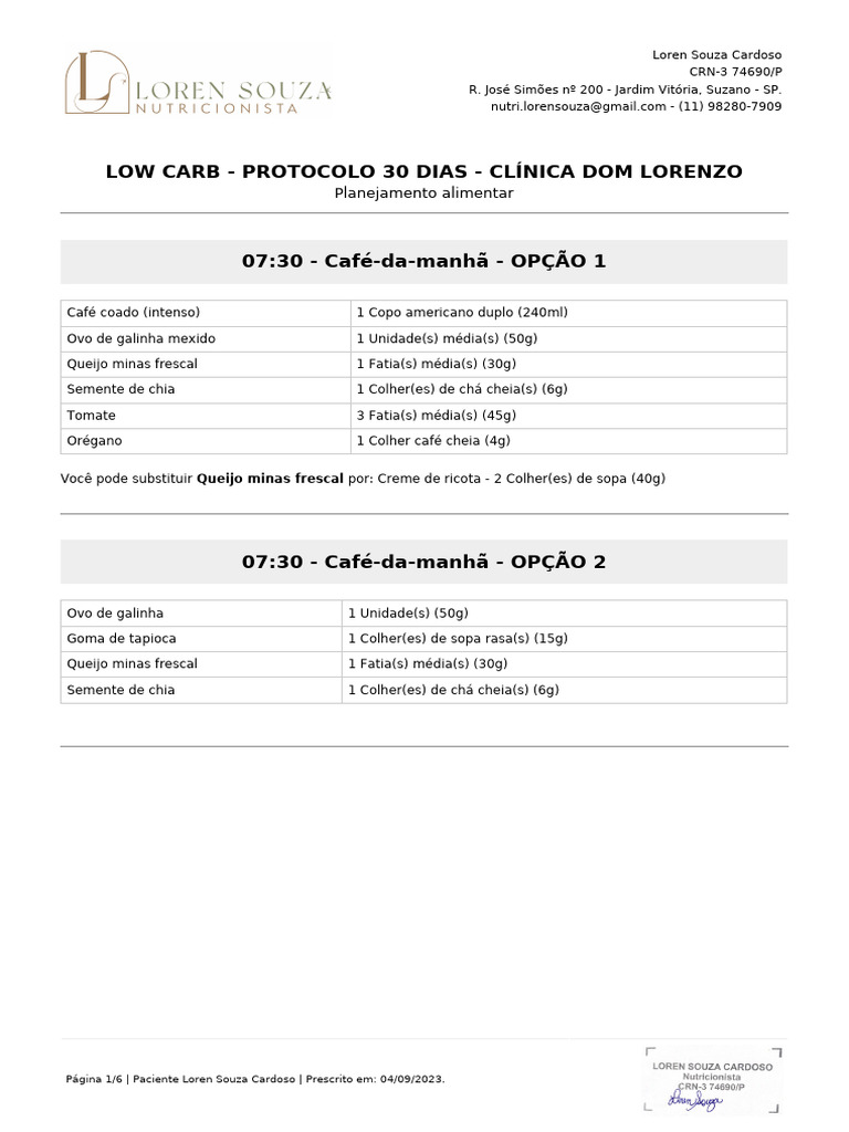 Protocolo 30 Dias Low Carb | PDF | Alimentos