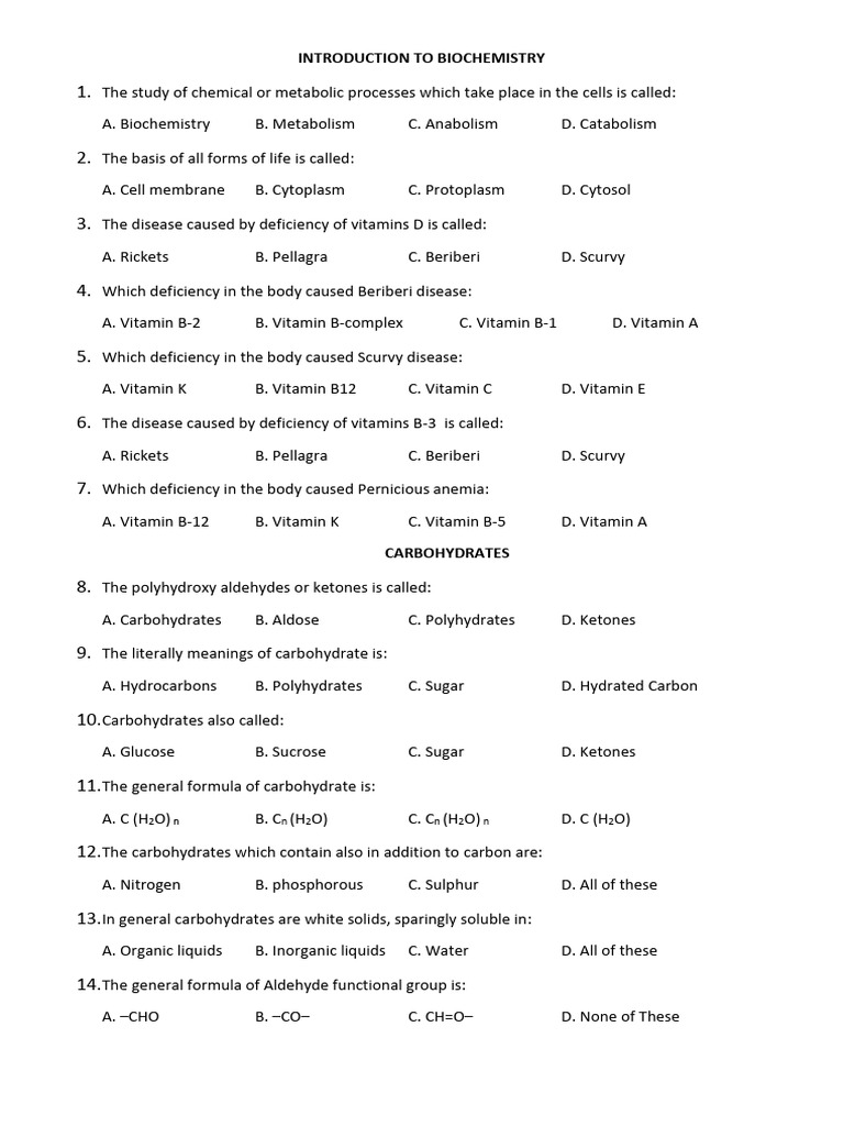 Biochemistry MCQs | PDF
