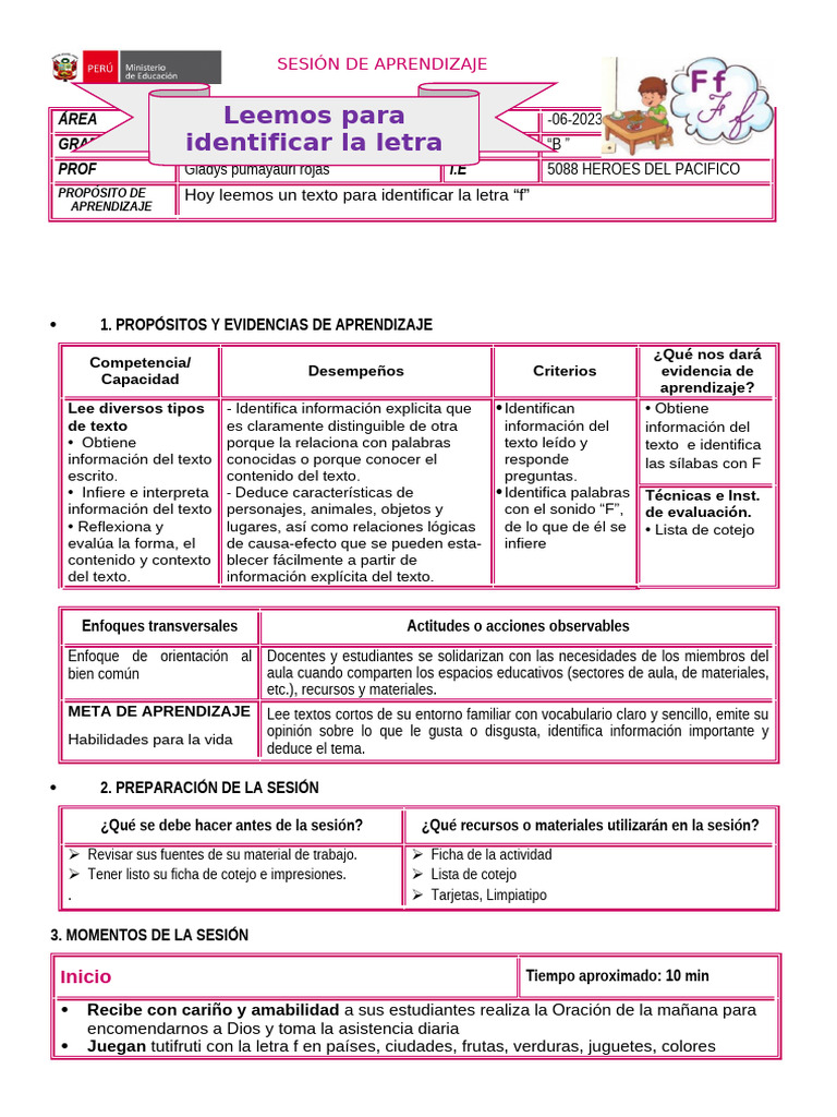 Lectura para identificar la letra F | PDF | Aprendizaje | Artes del ...