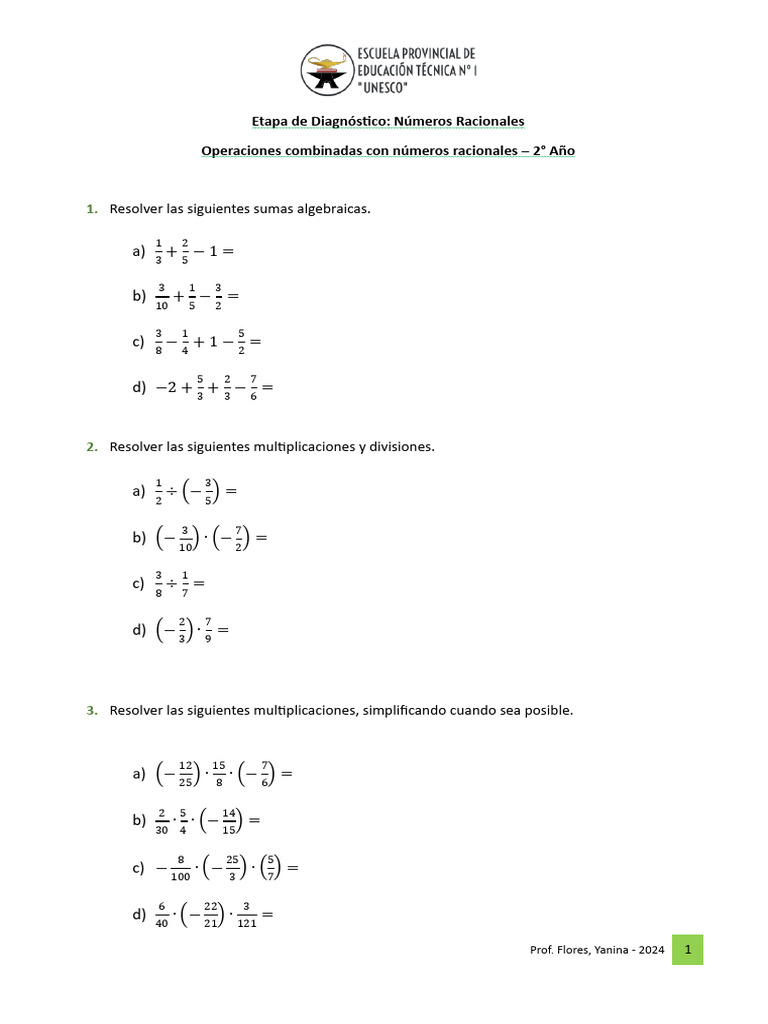 Operaciones Combinadas en Números Racionales | PDF | Matemáticas