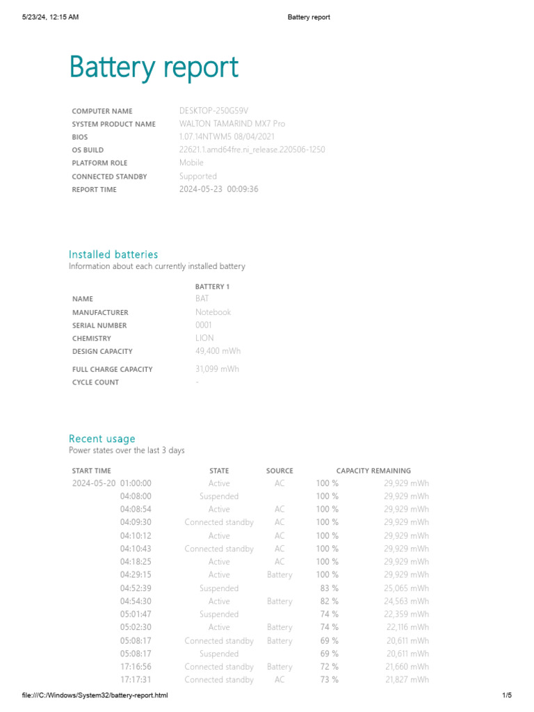 Battery report | PDF