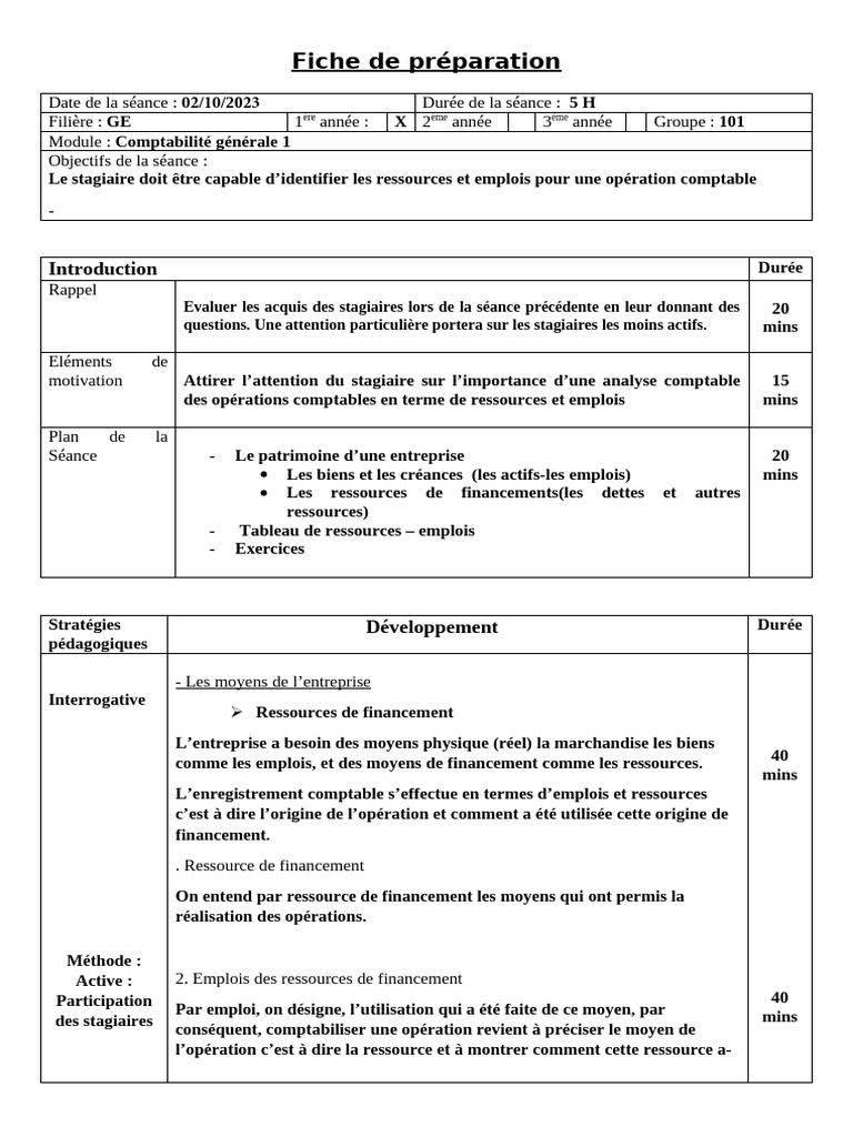 03fiche de Préparation CG1 - FICHE 3 | PDF