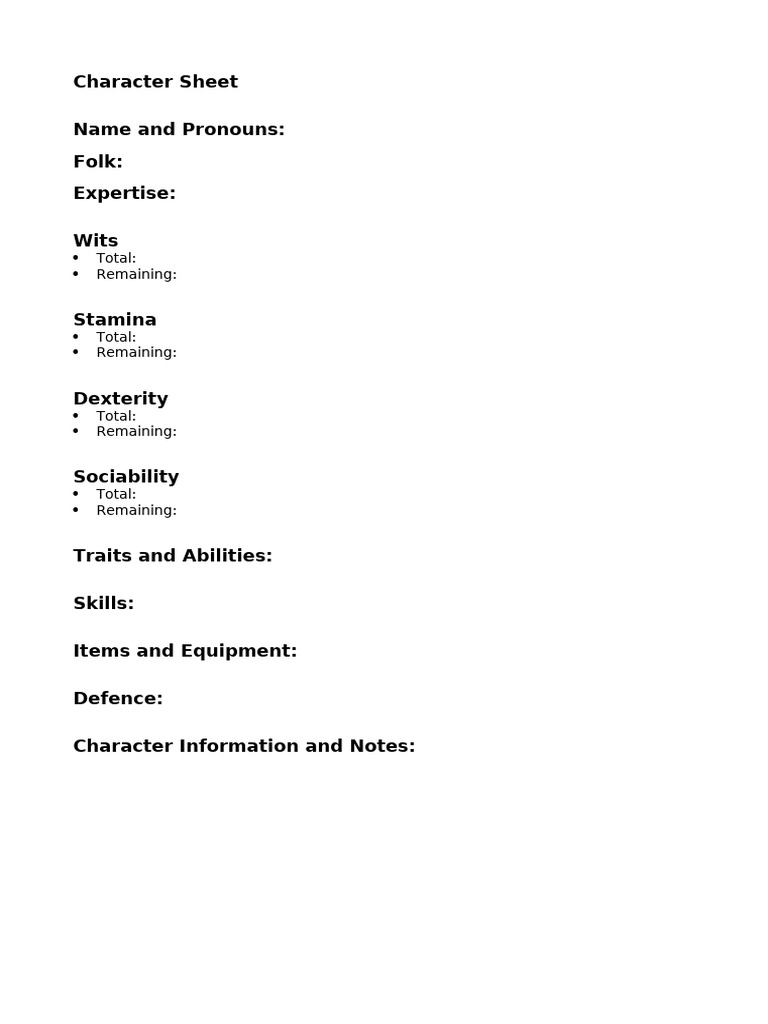 Character Sheet (Word Document) | PDF