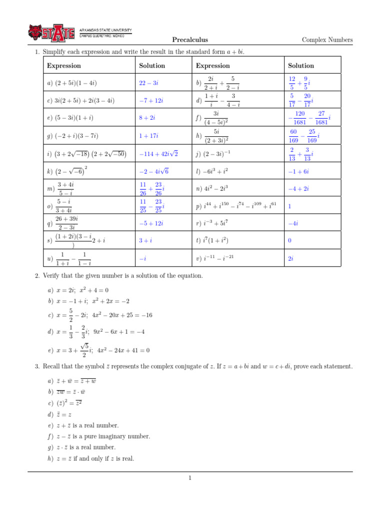 HW01 Complex Numbers-1 | PDF