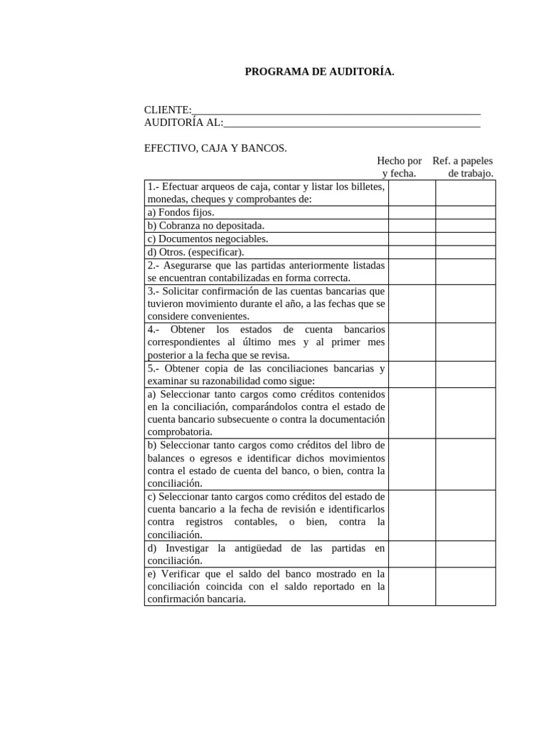 PROGRAMA DE AUDITORIA | PDF