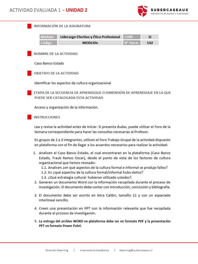 Actividad Evaluada 1 - Caso Banco Estado | PDF Actividad Evaluada 1 - Caso Banco Estado | PDF