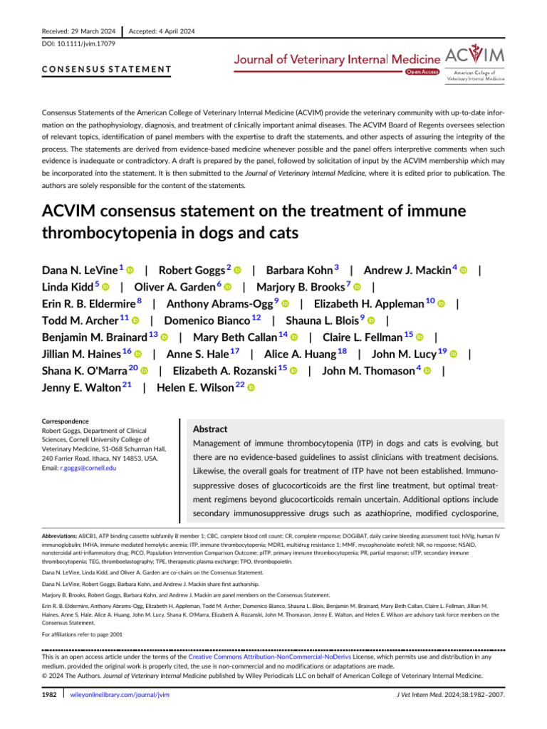 ACVIM Consensus Statement On The Treatment of Immu | PDF