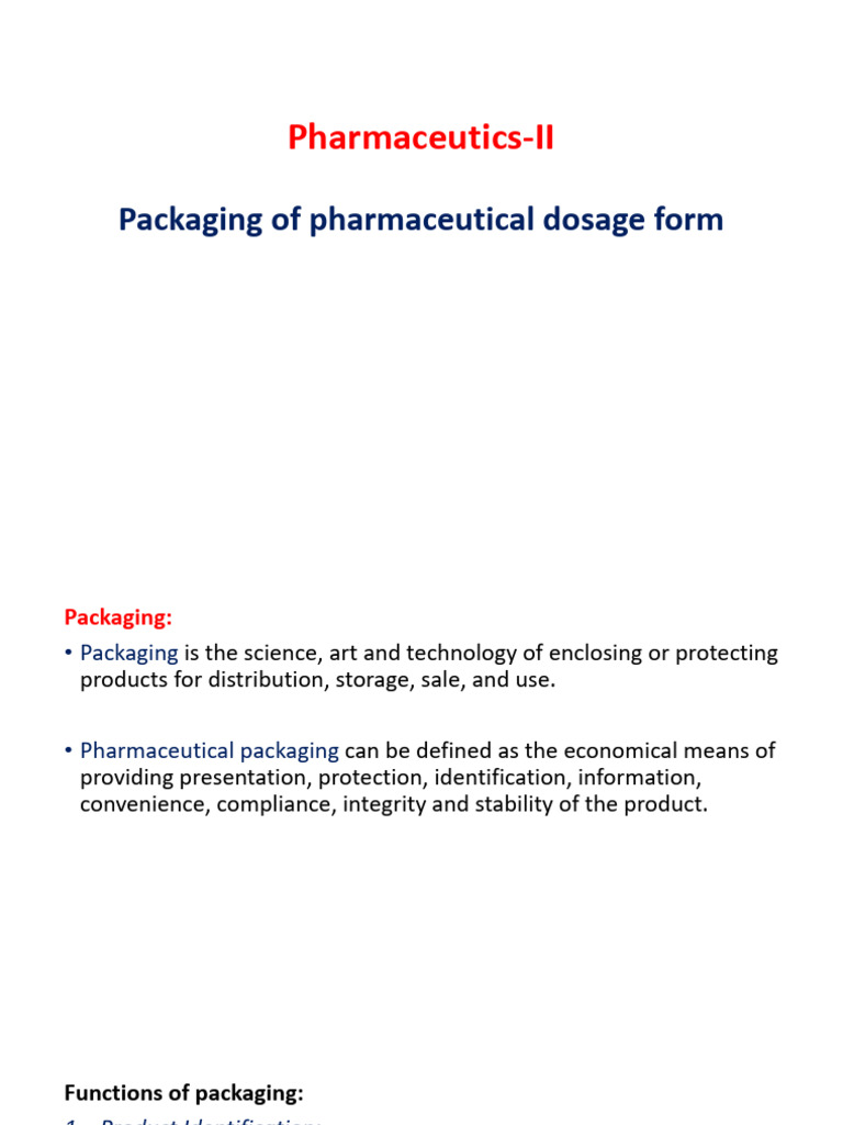 Packaging of Pharmaceutical Dosage Form | PDF