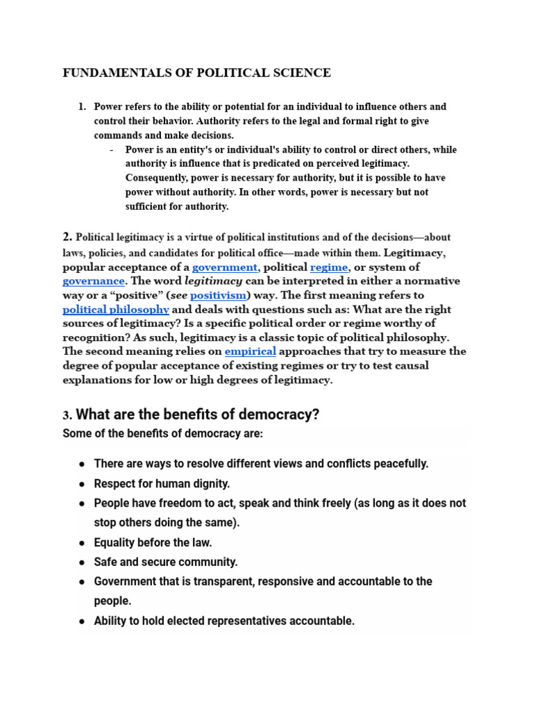 FUNDAMENTALS OF POLITICAL SCIENCE Answers | PDF