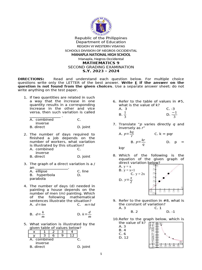 G9 Second Grading Exam 2023 2024 | PDF