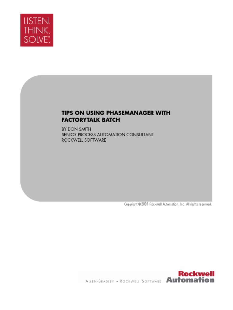 Tips On Using Phase Manager With Factory Talk Batch | PDF | Instruction ...