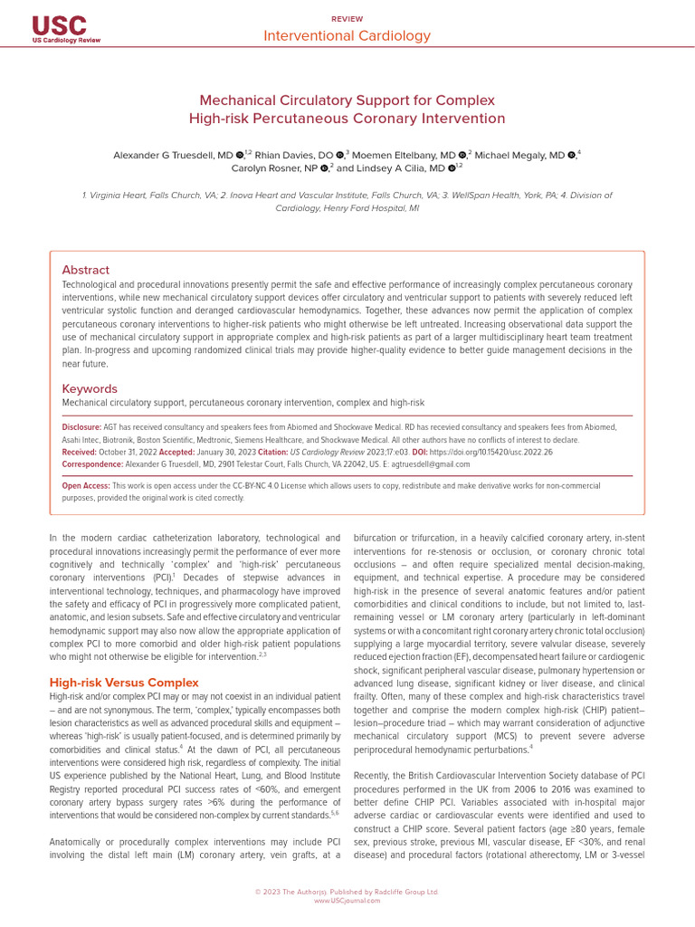 Circulatory Support Complex PCI | PDF