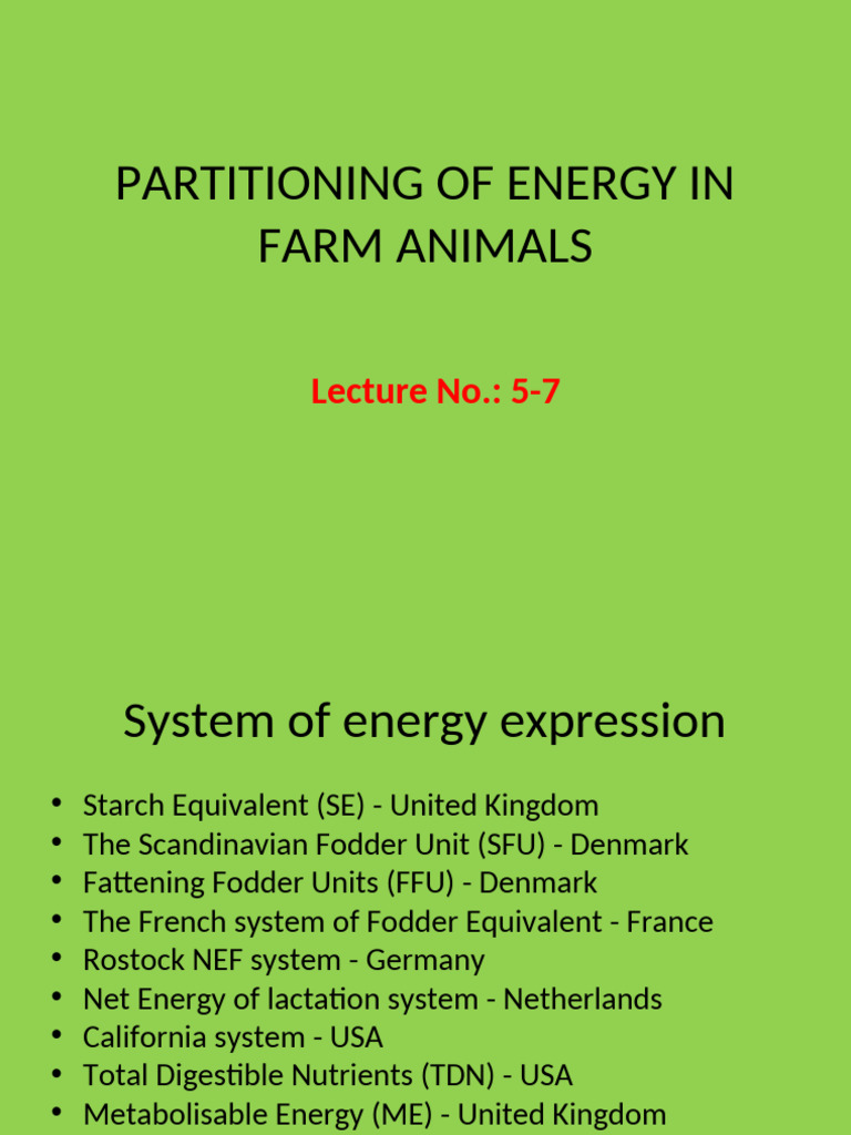 Partitioning of Energy in Farm Animals | PDF