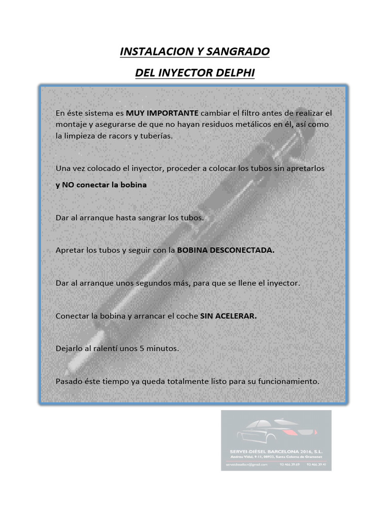 Instalación y Sangrado Inyector Delphi | PDF | Hogar, jardinería y bricolaje | Tecnología