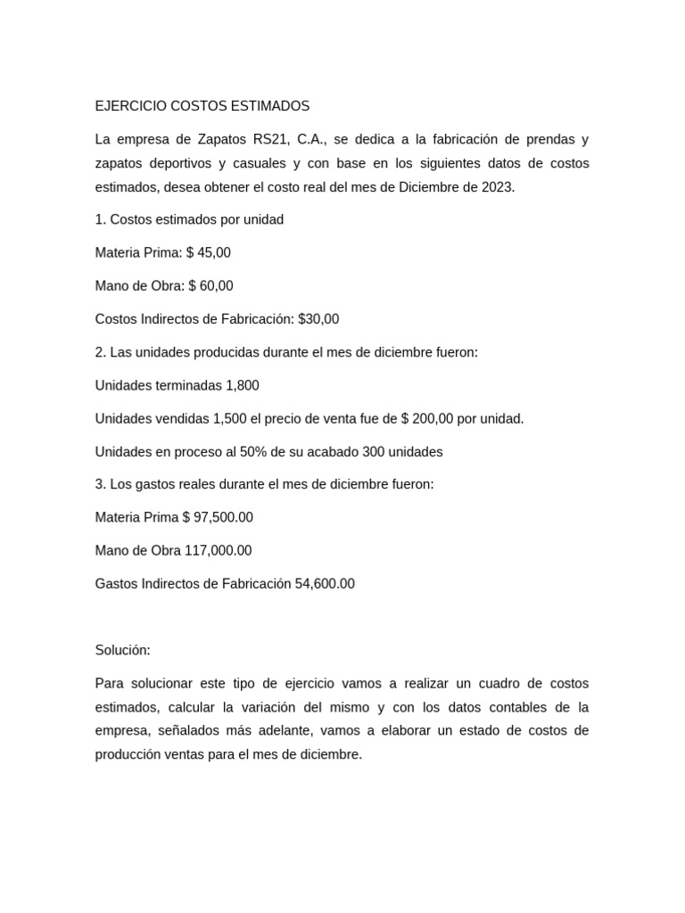 Ejercicio Costos de Costos | PDF