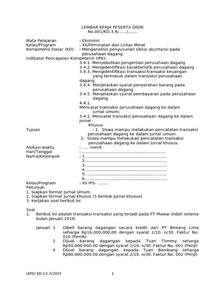 LKPD KD.3.5. Jurnal Khusus 1 | PDF