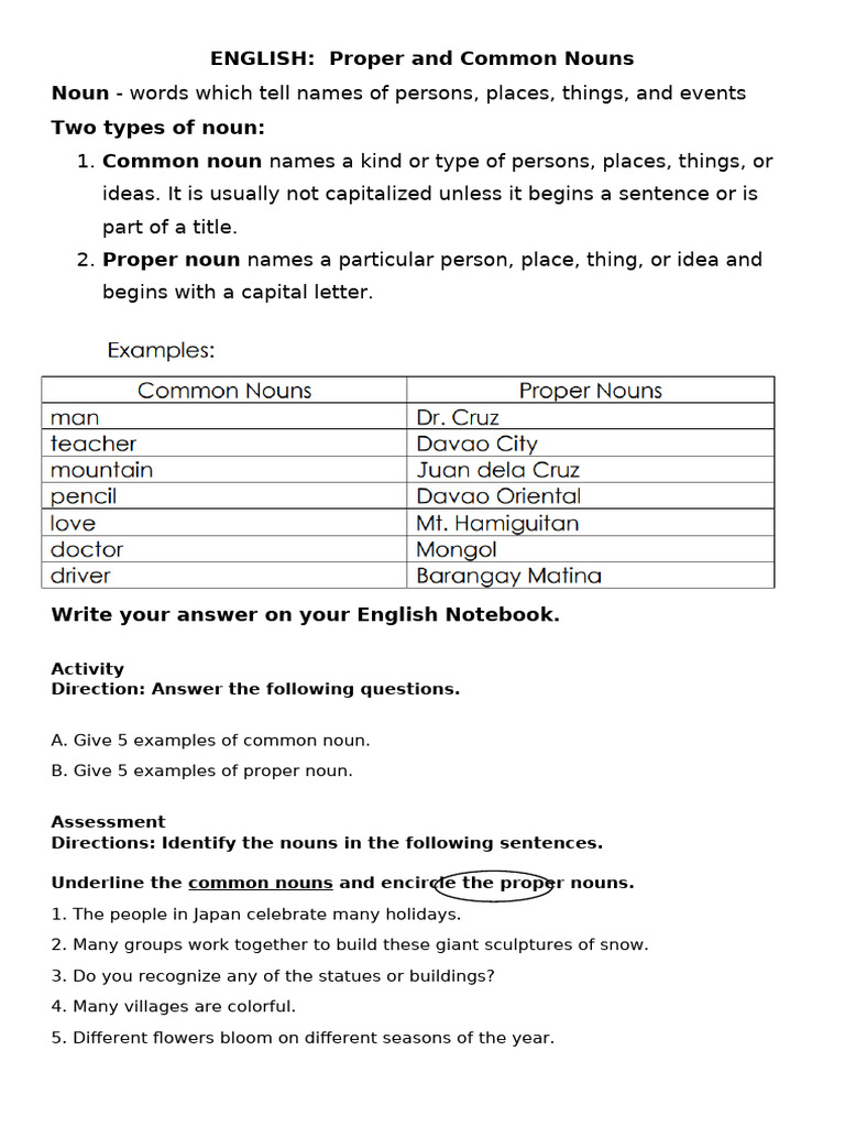 ENGLISH - Proper and Common Nouns | PDF