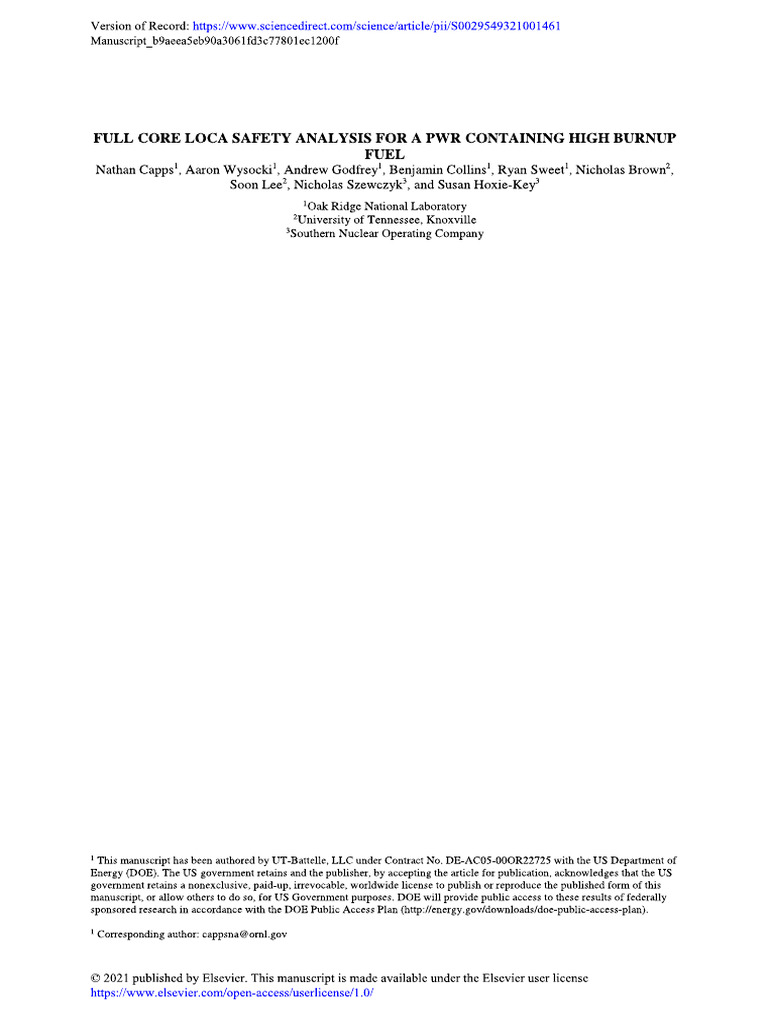 Full Core LOCA Safety Analysis For A PWR Containing High Burnup Fuel | PDF