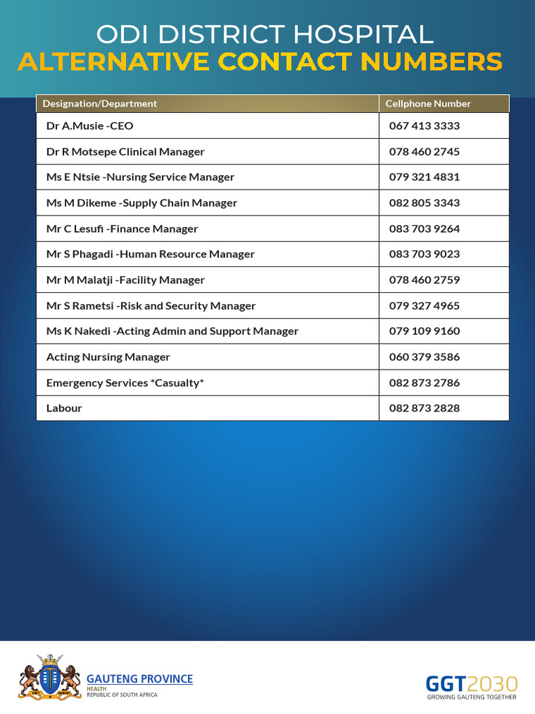 Odi District Hospital Alternative Contct Numbers | PDF