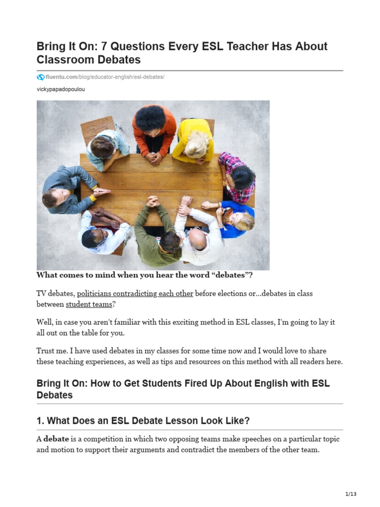 ESL Classroom Debate Guide | PDF | English As A Second Or Foreign Language | Critical Thinking