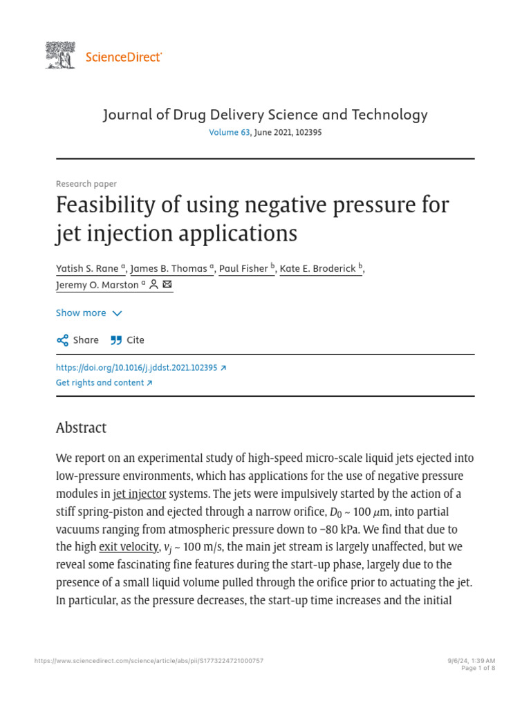 Feasibility of Using Negative Pressure for Jet Injection Applications ...