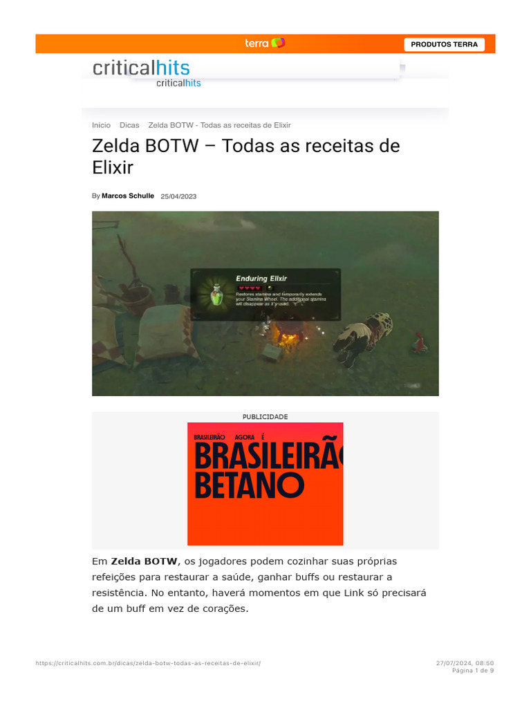 Zelda BOTW - Todas As Receitas de Elixir - Critical Hits | PDF