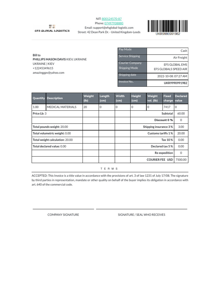 Print Invoice - UKR9990991982 | PDF
