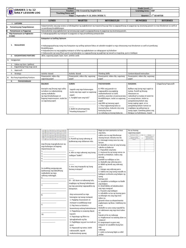 DLL - Esp 5 - Q1 - W7 | PDF