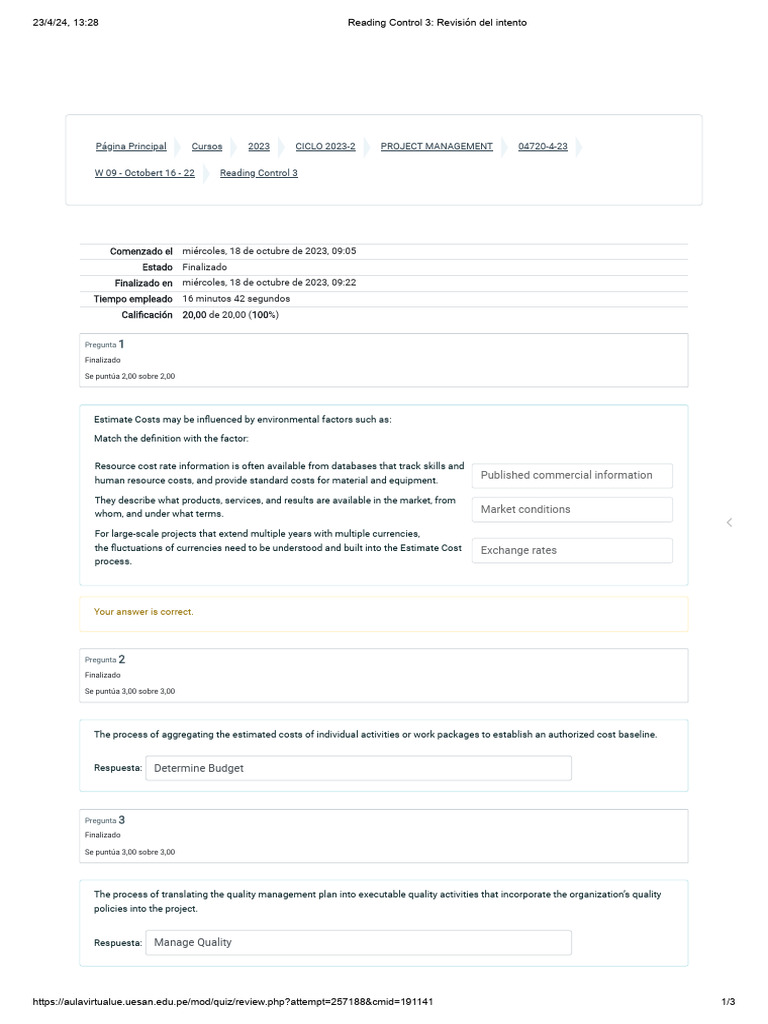 Reading Control 3 - Revisión Del Intento | PDF