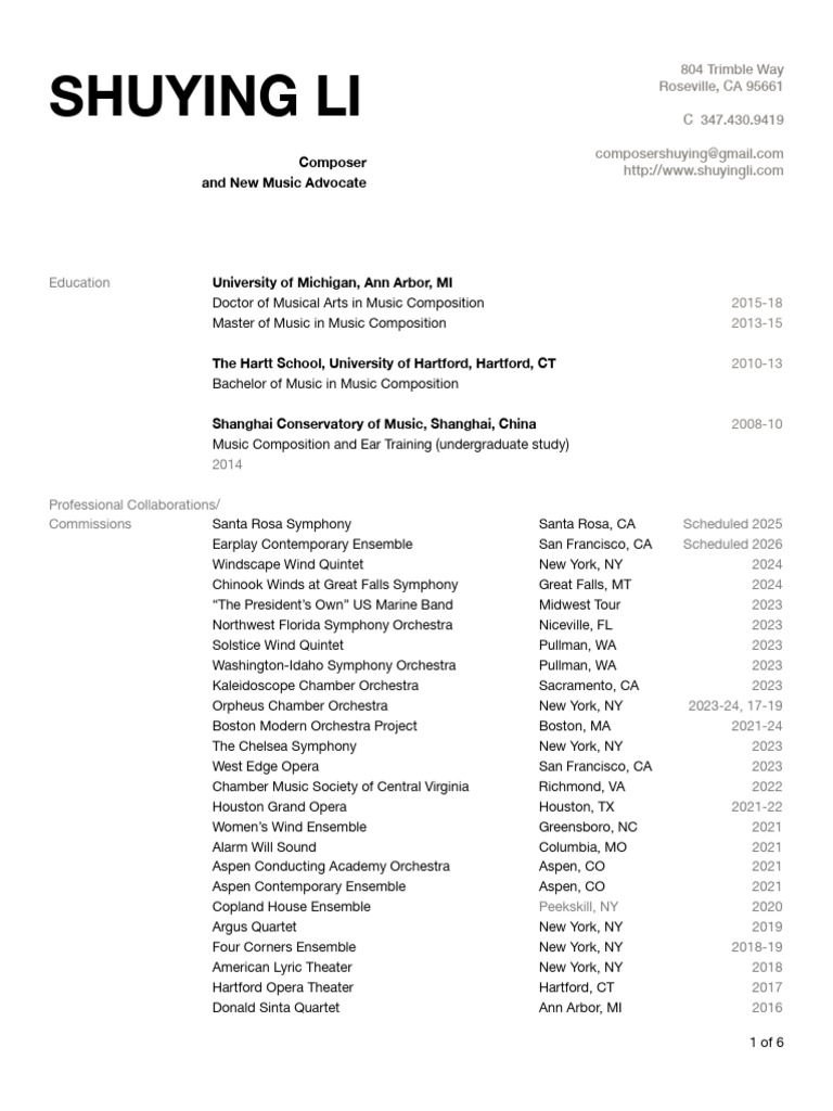 Shuying Li Composer CV | PDF