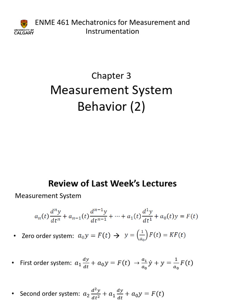 ENME 461.chapter 3. Measurement System Behavior (2) - 1st Order - Note | PDF